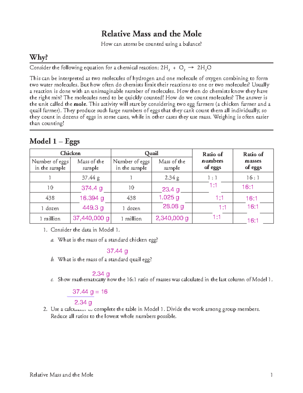 22+Relative+Mass+and+the+Mole-S - Relative Mass and the Mole 1 Relative ...