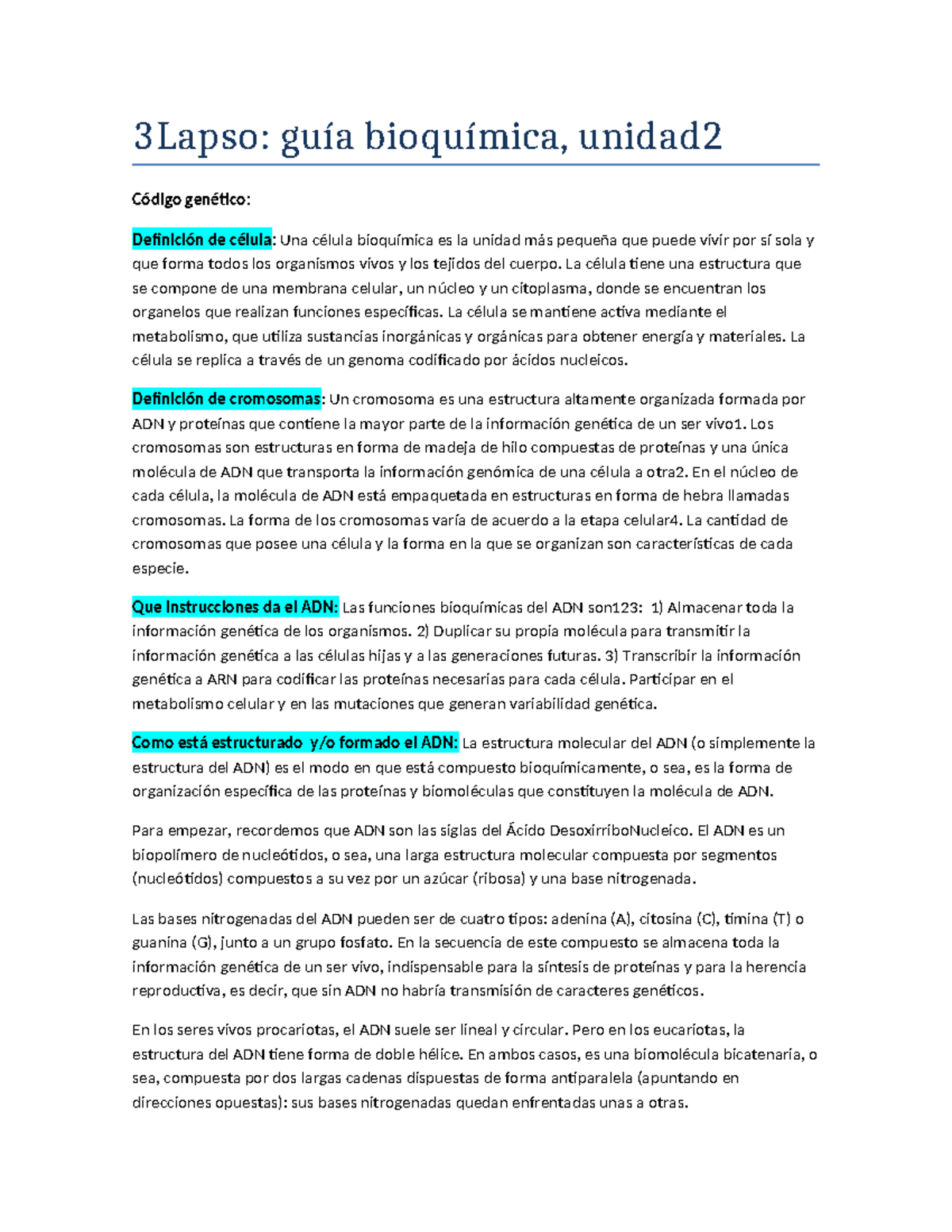 Unidad 2 bioquimica guia taller - 3Lapso: guía bioquímica, unidad ...