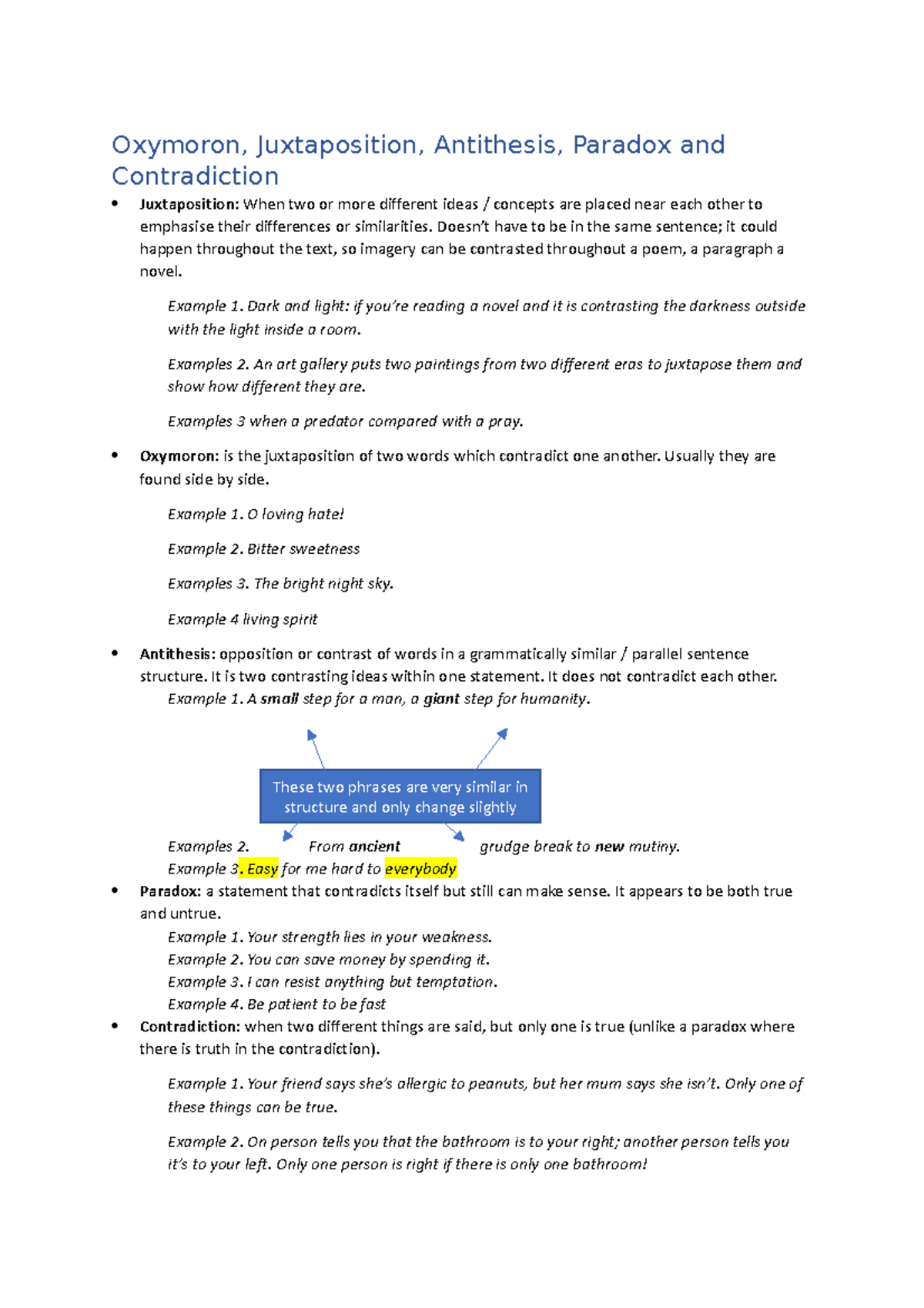 Oxymoron juxtaposition antithesis - These two phrases are very similar ...