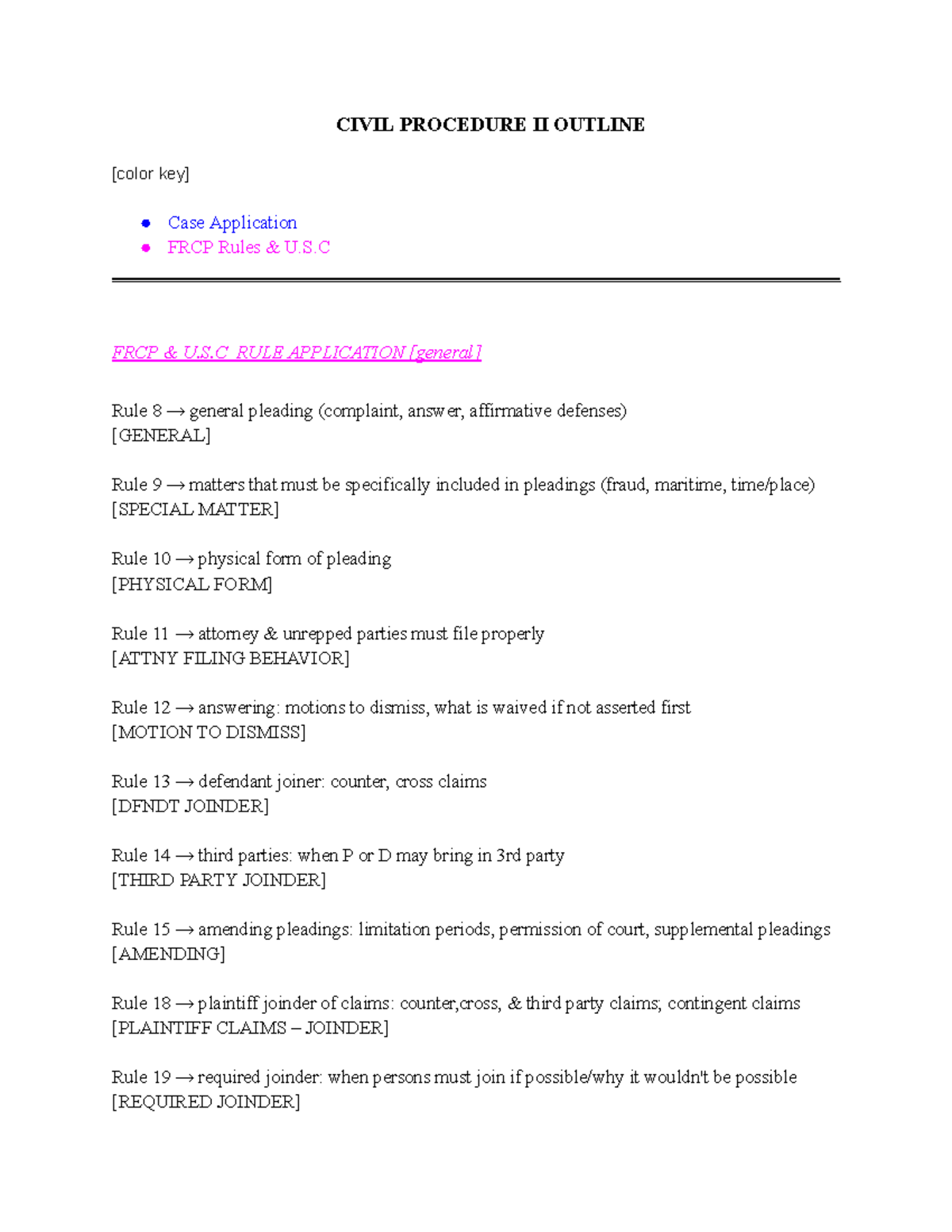 Final Civil Procedure II Outline - CIVIL PROCEDURE II OUTLINE [color ...