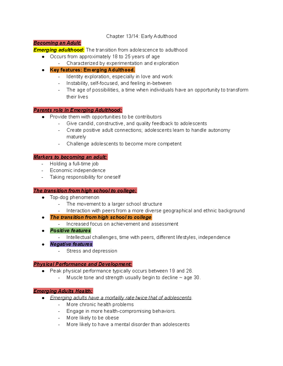 Psych 208 Early Adulthood Notes - Chapter 13/14: Early Adulthood ...
