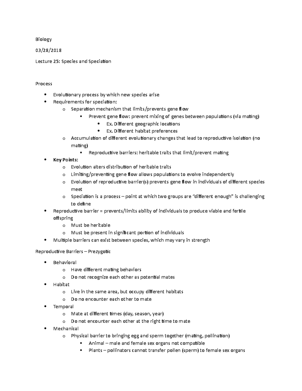 Lecture 25 Species and Speciation - Biology 03/28/ Lecture 25: Species ...
