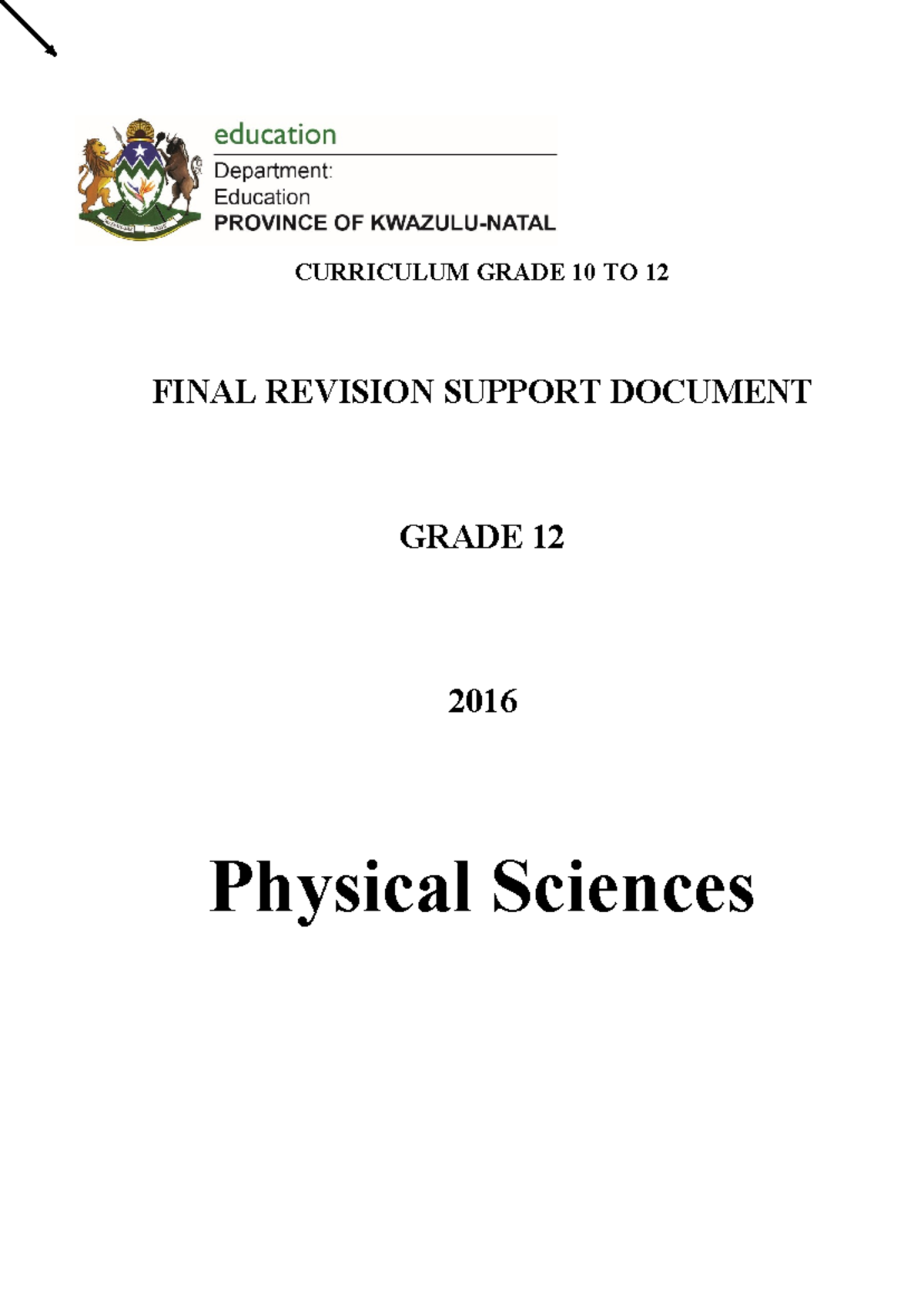 2016 Physical Sciences Grade 12 Revision Doc - CURRICULUM GRADE 10 TO ...