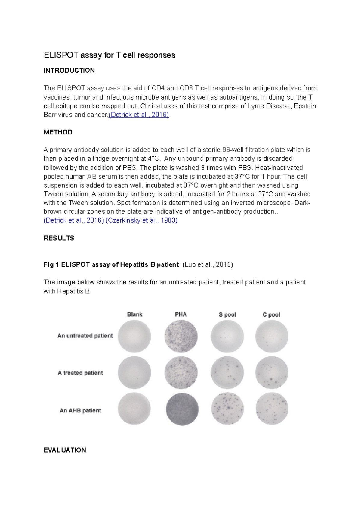 Elispot Assay for T cell Responses - ELISPOT assay for T cell responses ...