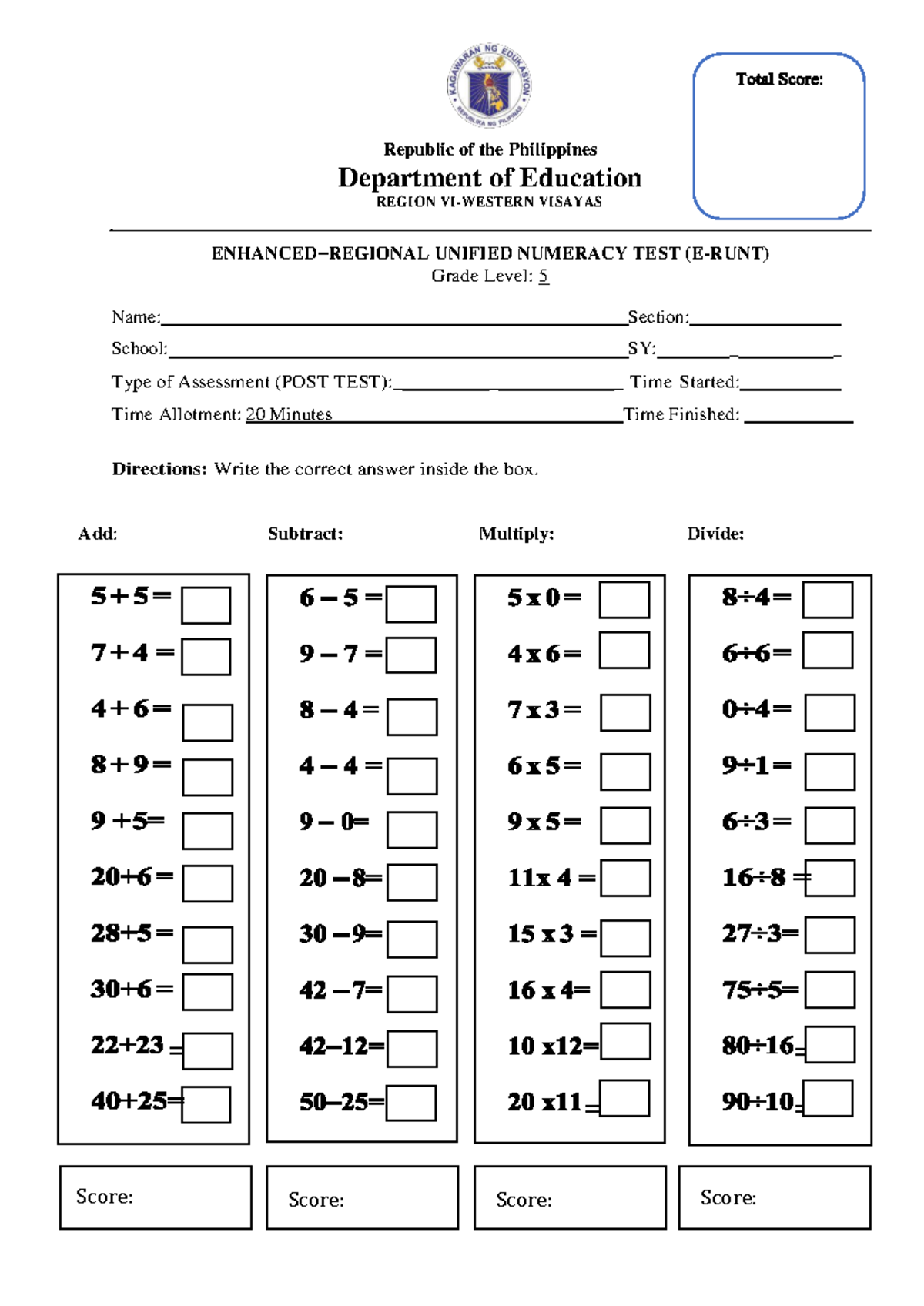 POST-Test-E-RUNT-Grade-5 - Science, Technology, Engineering and ...
