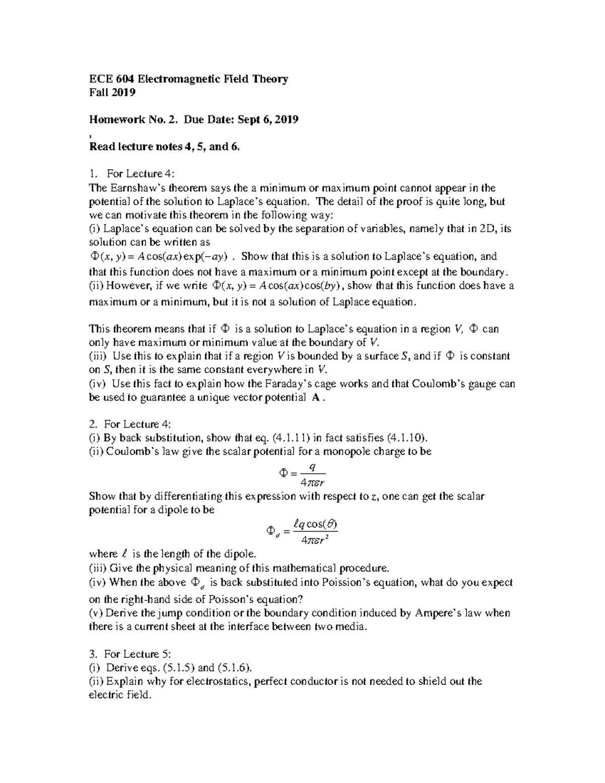 ECE604 f19 hw2 - Homework 2 - ECE 604 Electromagnetic Field Theory Fall ...