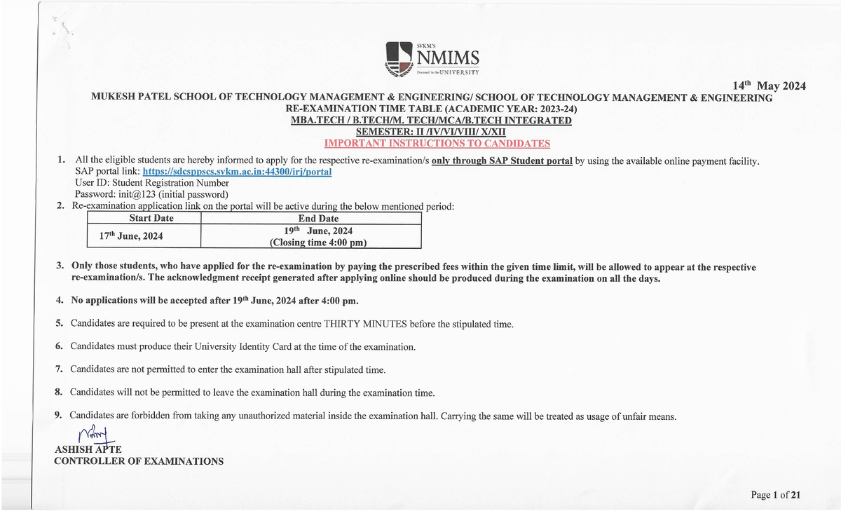 Mpstme Re Exam Time Table June 2024 - NMIMS Deemed UNIVERSITY 14th May ...