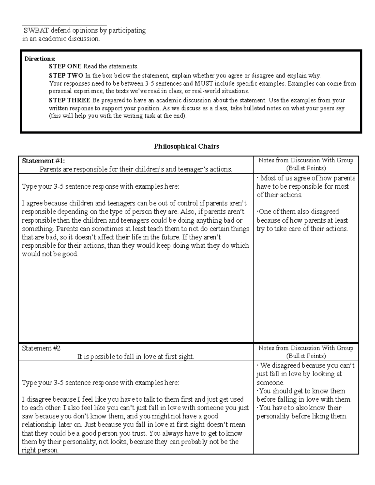 Romeo and Juliet Phil Chairs (9th) - _______________________ SWBAT ...