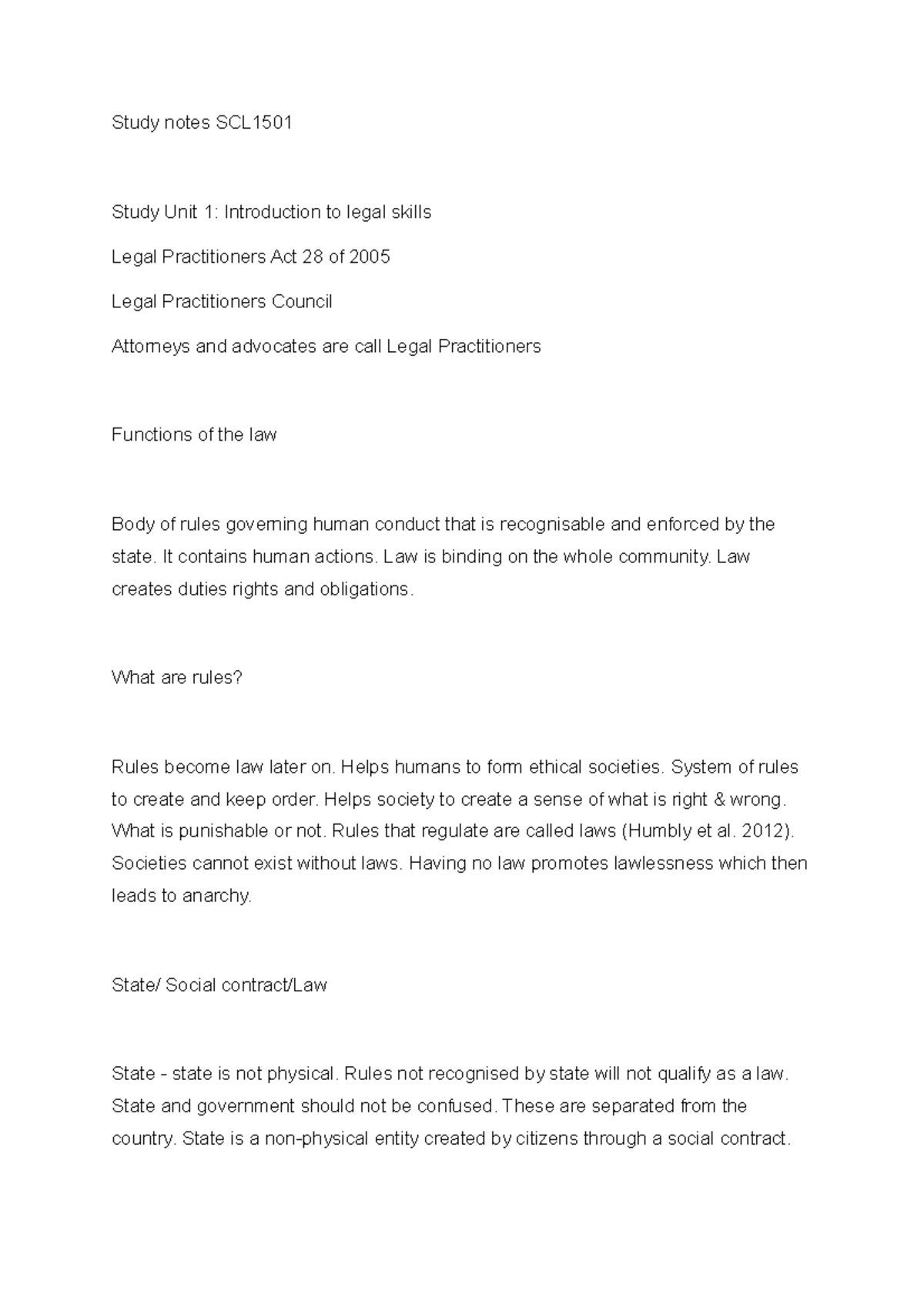 Study notes SCL1501 - Study notes SCL Study Unit 1: Introduction to ...