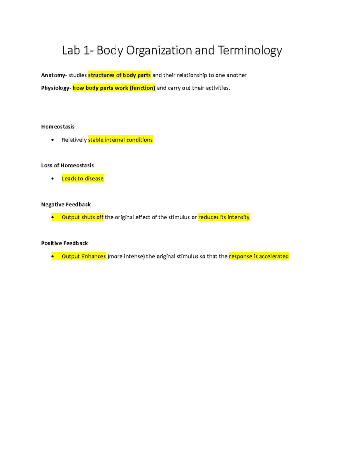 A&P lab Chapter 1-3 notes - Lab 1- Body Organization and Terminology ...