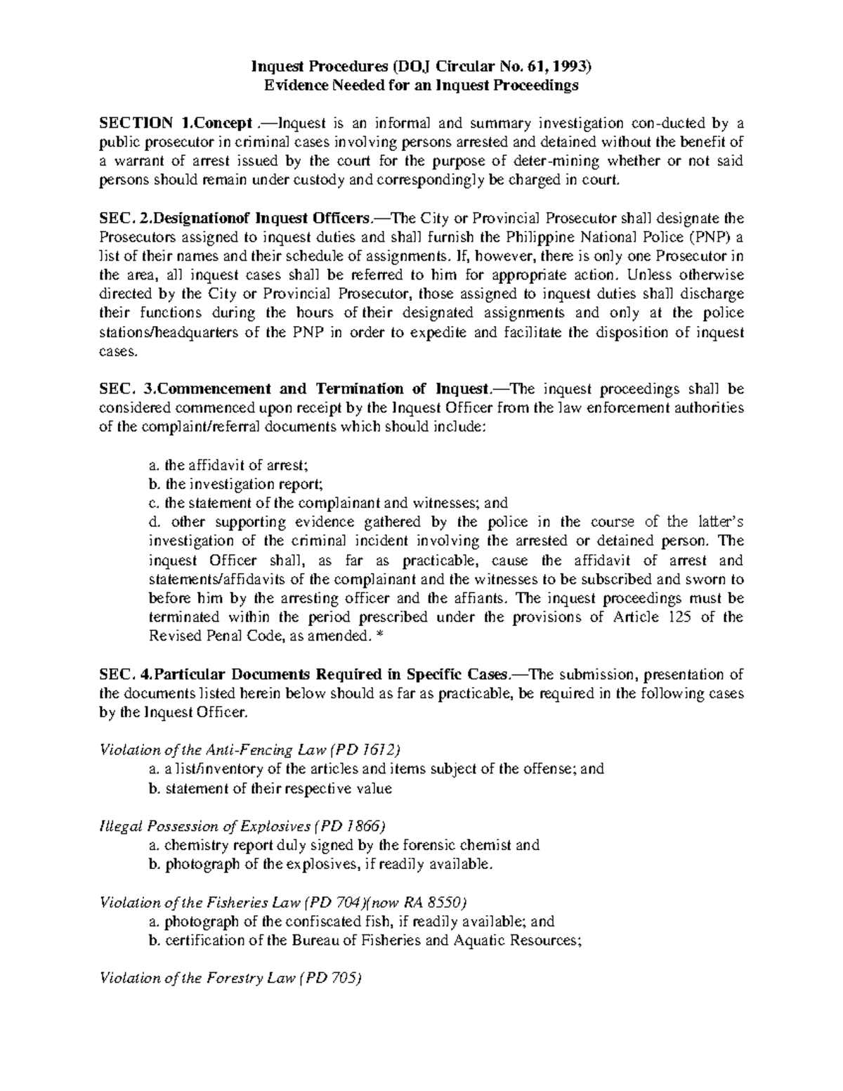 100365523 DOJ Circular No 61 s 1993 - Inquest Procedures (DOJ Circular ...