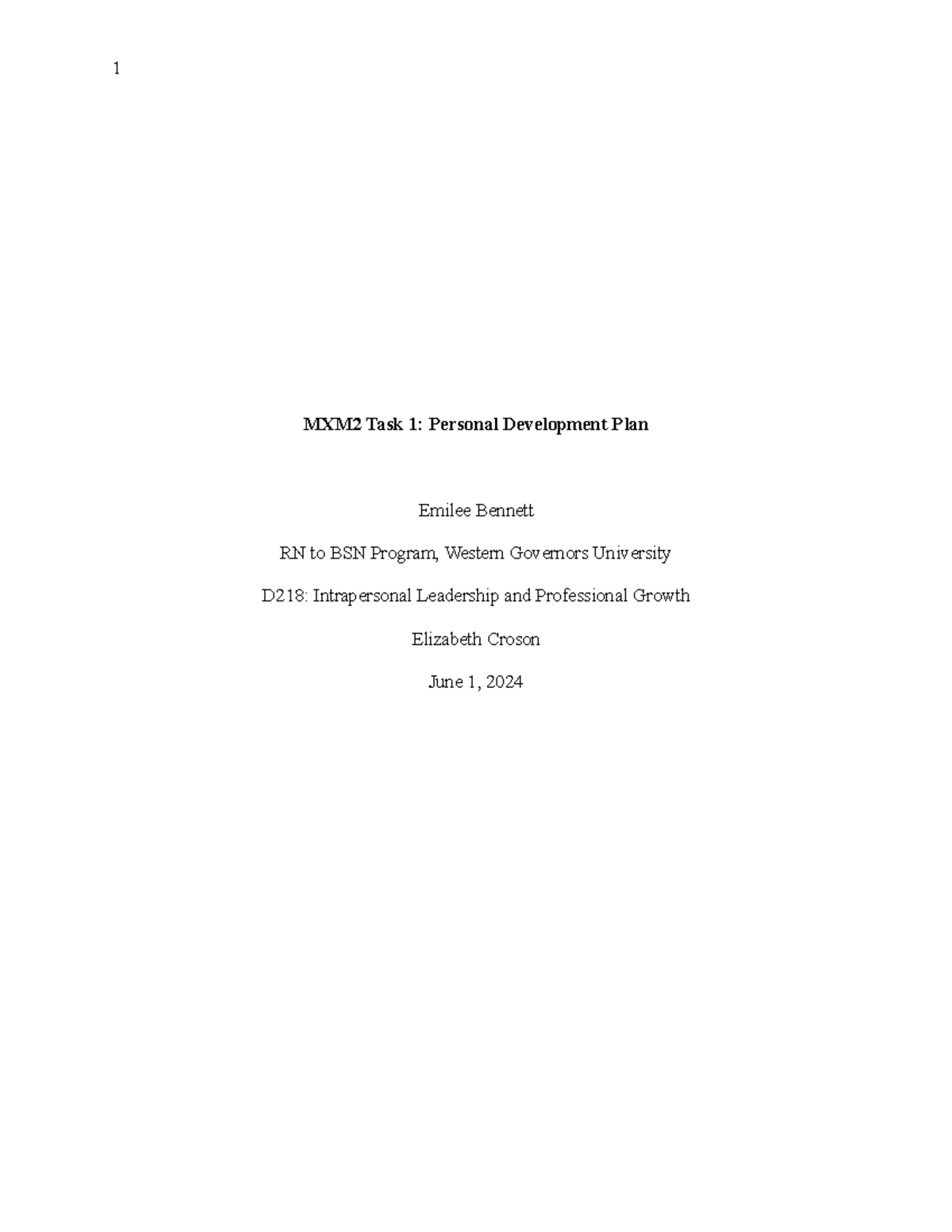 D219 Objective Assessment - MXM2 Task 1: Personal Development Plan ...