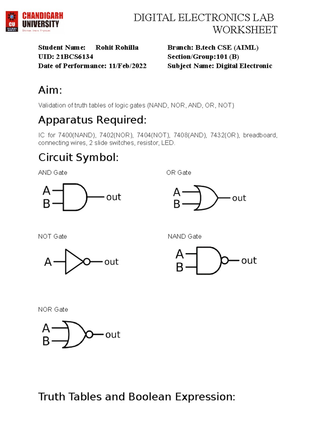 Worksheet Exp 1 - WORKSHEET Student Name: Rohit Rohilla UID: 21BCS Date ...