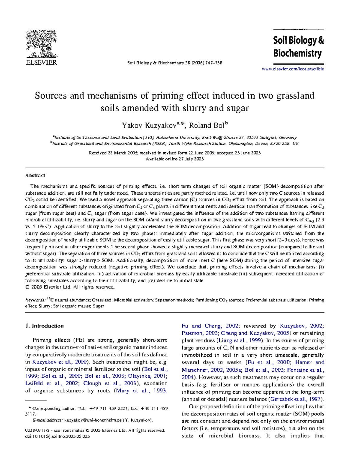 Sources and mechanisms of priming effect - short term changes of soil ...