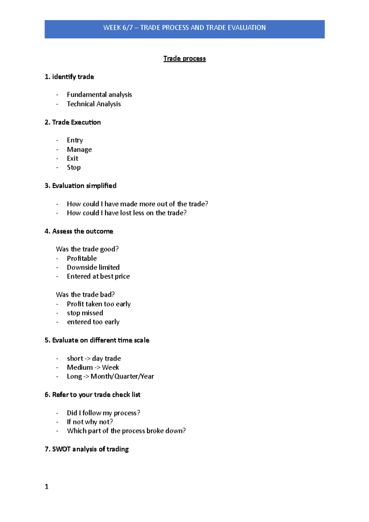 Trading Strategy - Week 6:7 - Trade process identify trade Fundamental ...