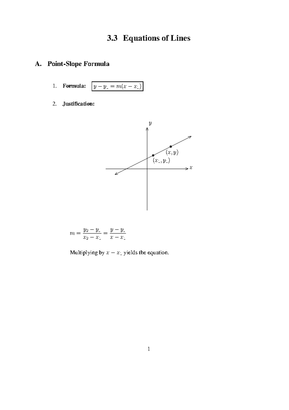 3.3 Equations of Lines - Explained - 3 Equations of Lines A. Point ...