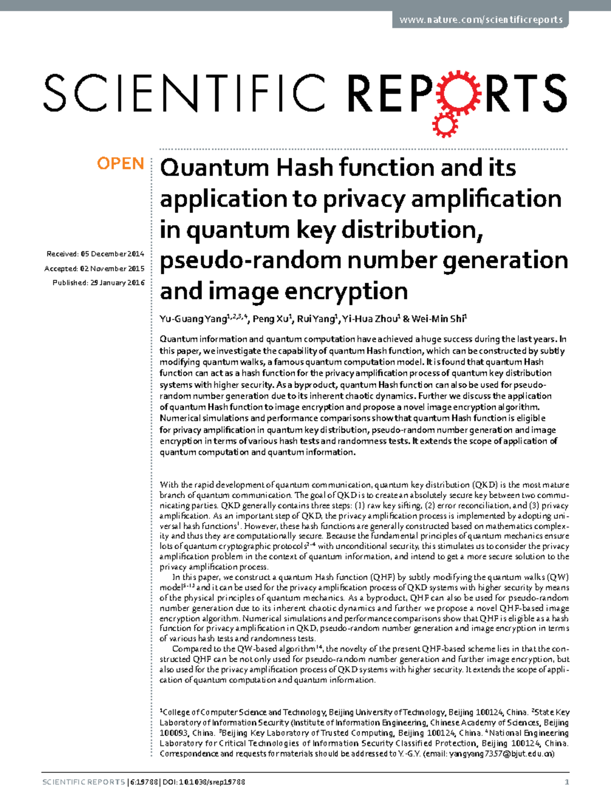 Srep19788 - nature/scientificreports Quantum Hash function and its ...