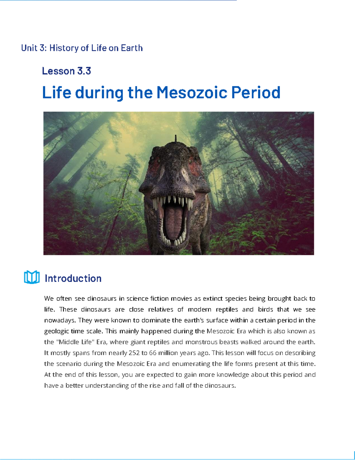 BIO2 Lesson 3.3 (Study Guide) aaaabe - Lesson 3. Life during the Mesozoic Period Introduction We ...