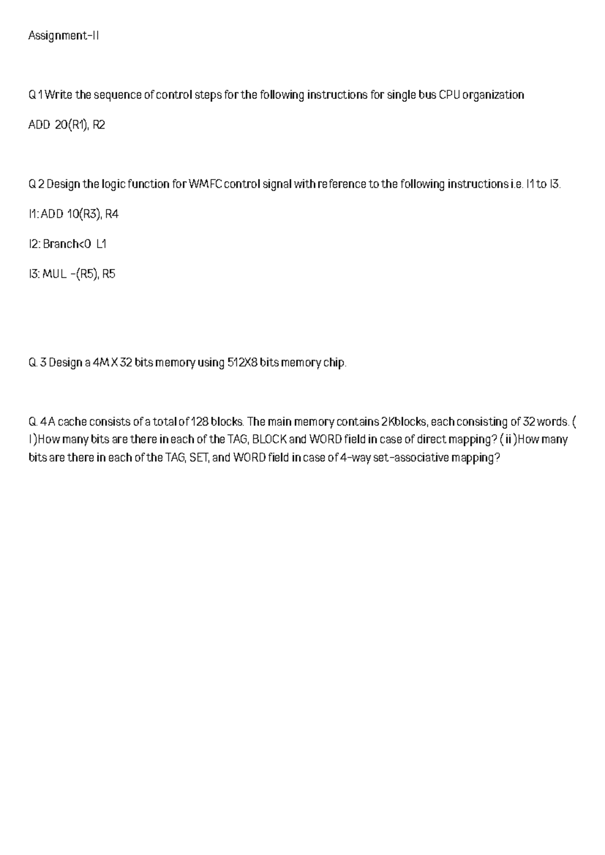 Assignment-II - Assignment for practice - Assignment-II Q 1 Write the ...