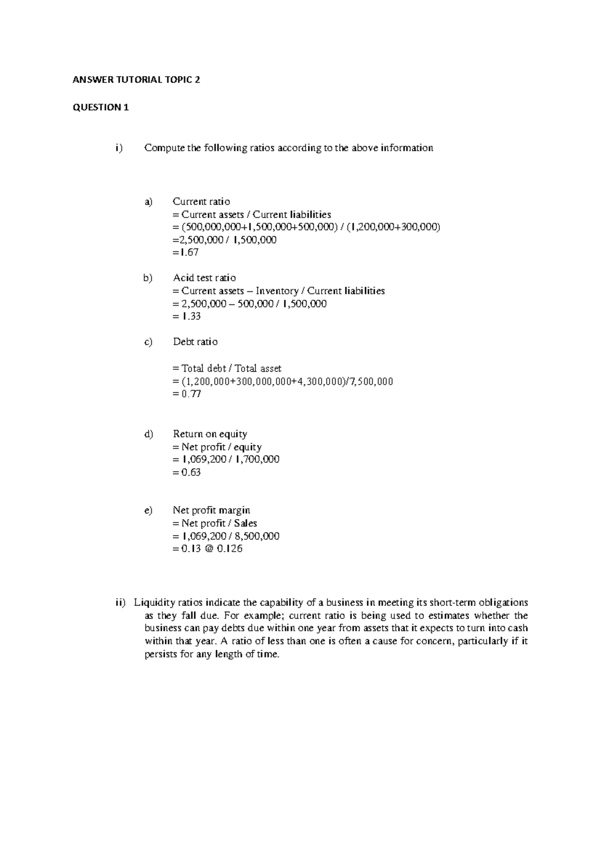 Answer Tutorial Topic 2 (new) - ANSWER TUTORIAL TOPIC 2 QUESTION 1 i ...