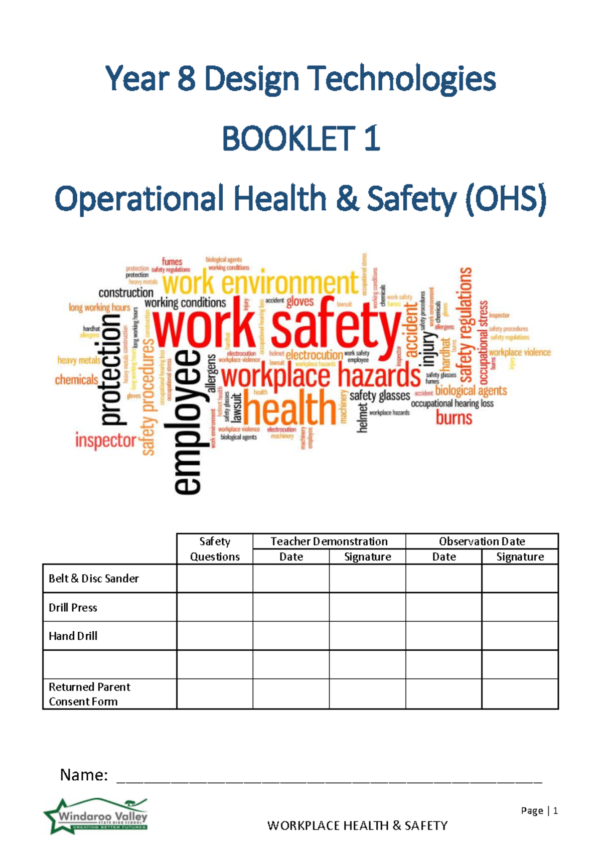 Year 8 Design Technologies 01 Safety Booklet v4 - Page | 1 Year 8 ...