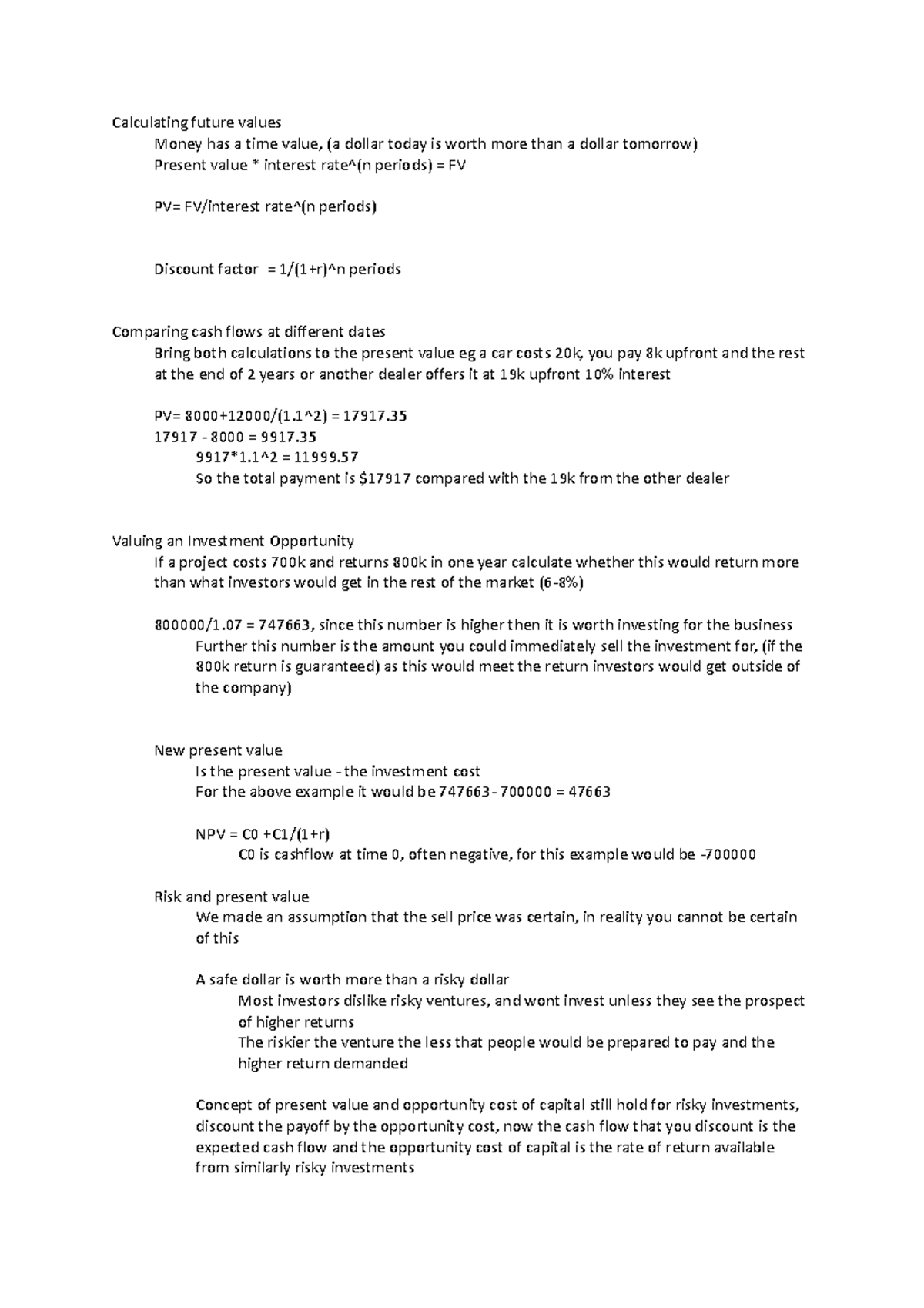 Finc chapter 2 - Textbook notes on present values - Calculating future ...
