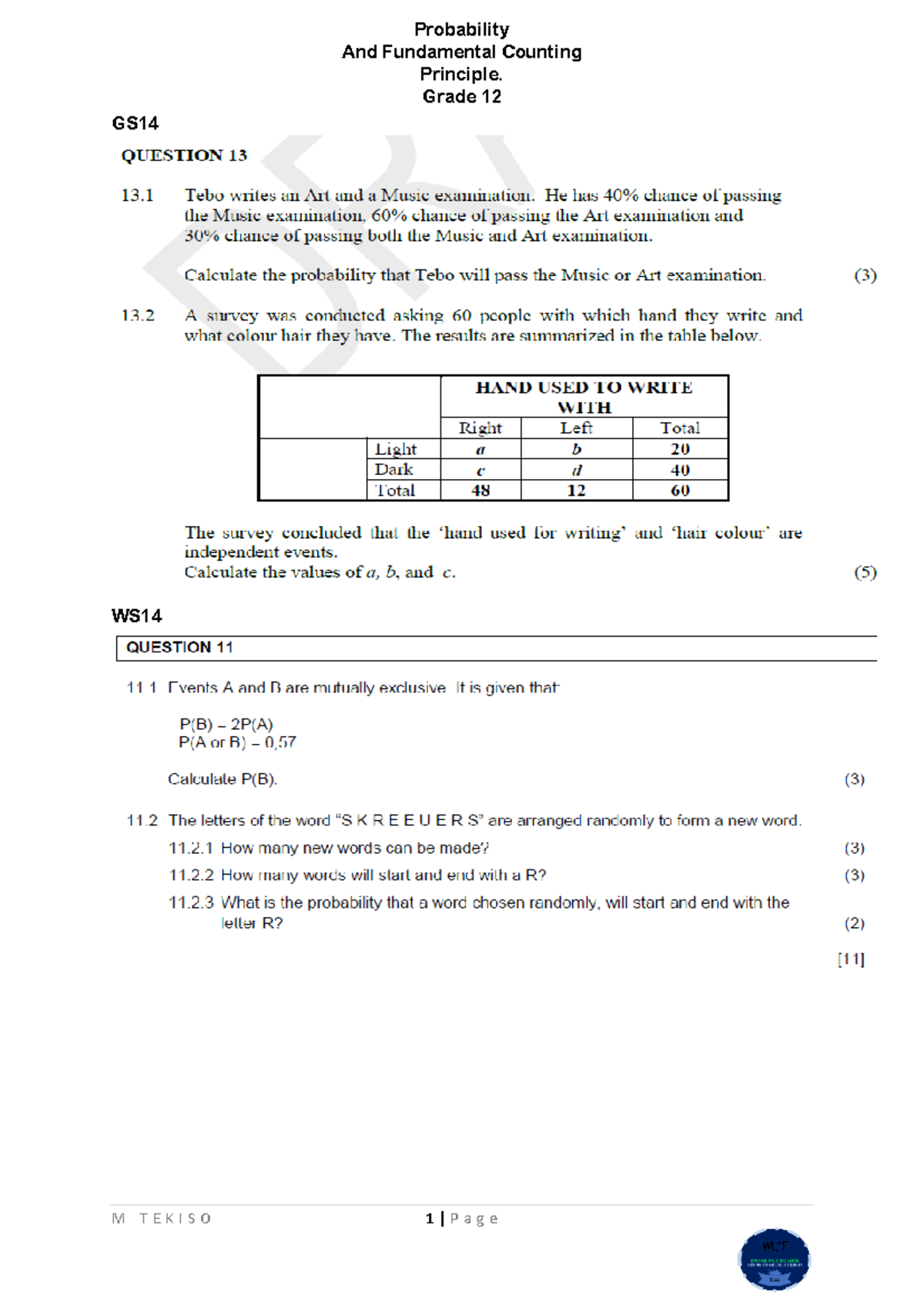 Probability AND Counting Principle-1 - And Fundamental Counting ...