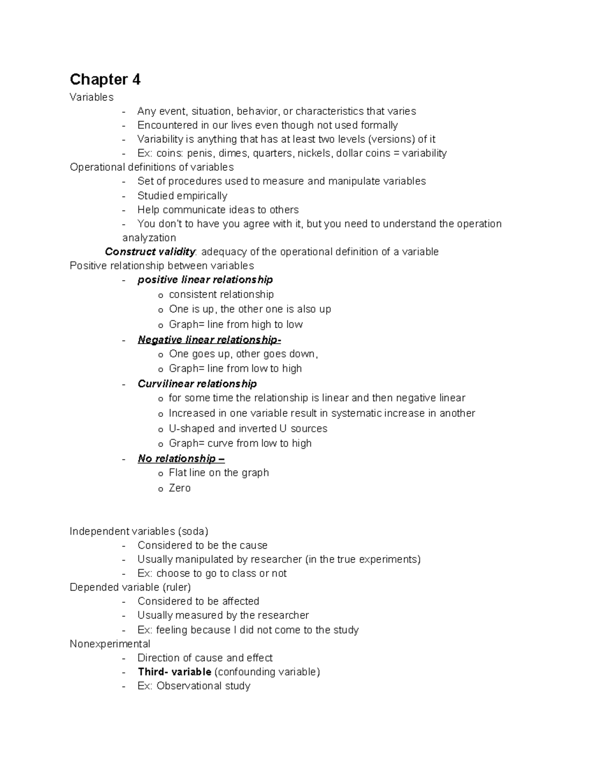Chapter 4 notes - Chapter 4 Variables - Any event, situation, behavior ...
