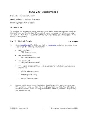 FNCE2496 Assignment 1 - FNCE 249: Assignment 1 Due: After completion of ...