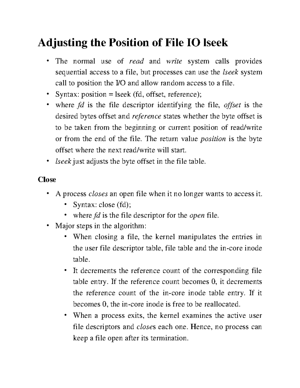 Adjusting The Position Of File Io Lseek Syntax Position Lseek Fd Offset Reference 9924