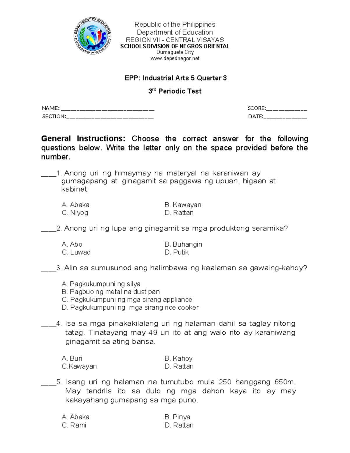 EPP 3rd Quarter IA G5 PT - Summary Educational Planning - Republic of the Philippines Department ...