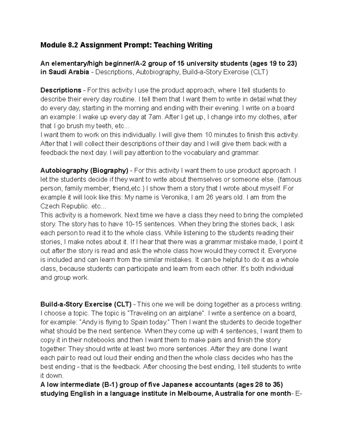 Veronika Rupova - Module 8.2 Assignment Prompt Teaching Writing ...