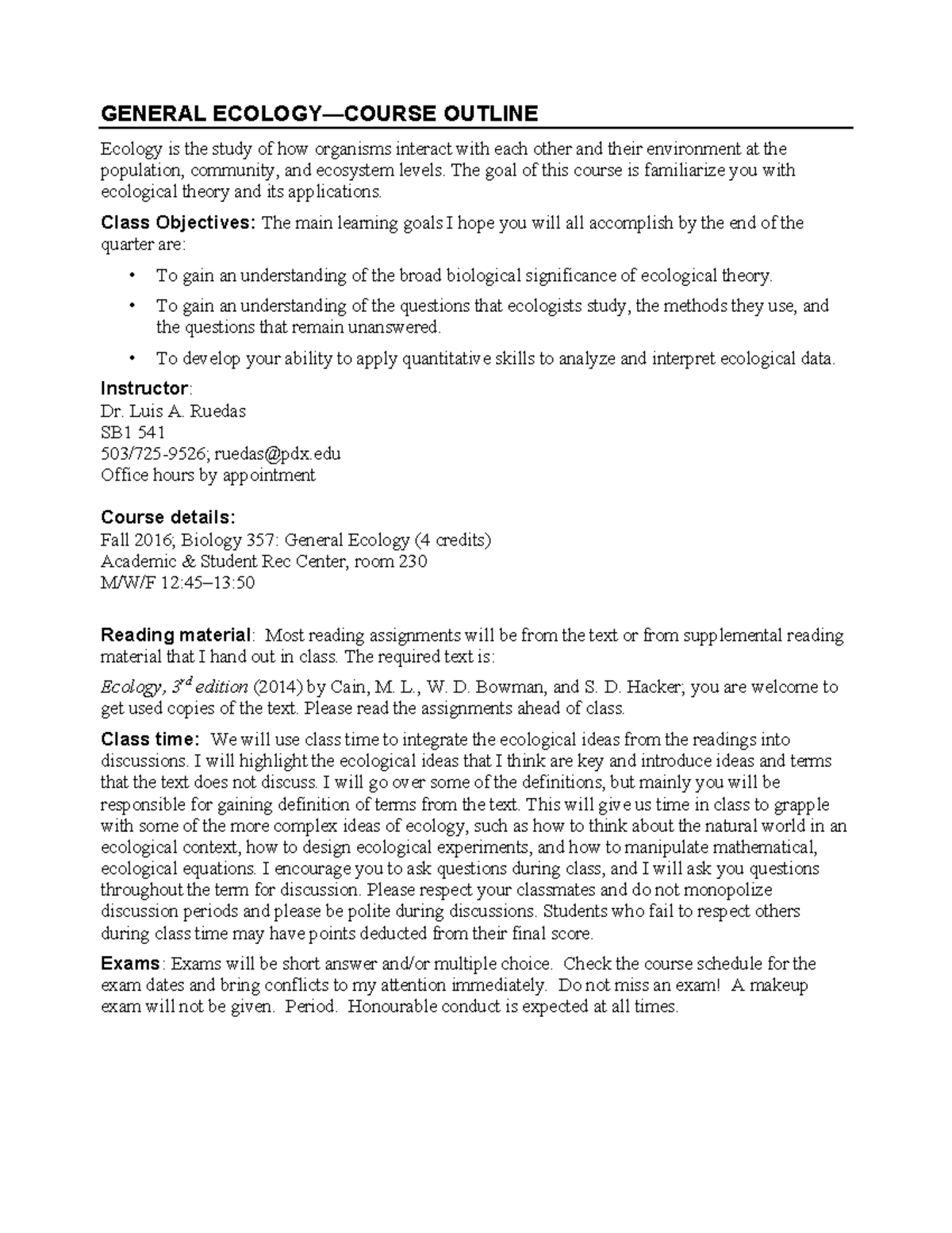 Bio 357 Fall 2016 - Lecture Notes - GENERAL ECOLOGY—COURSE OUTLINE ...