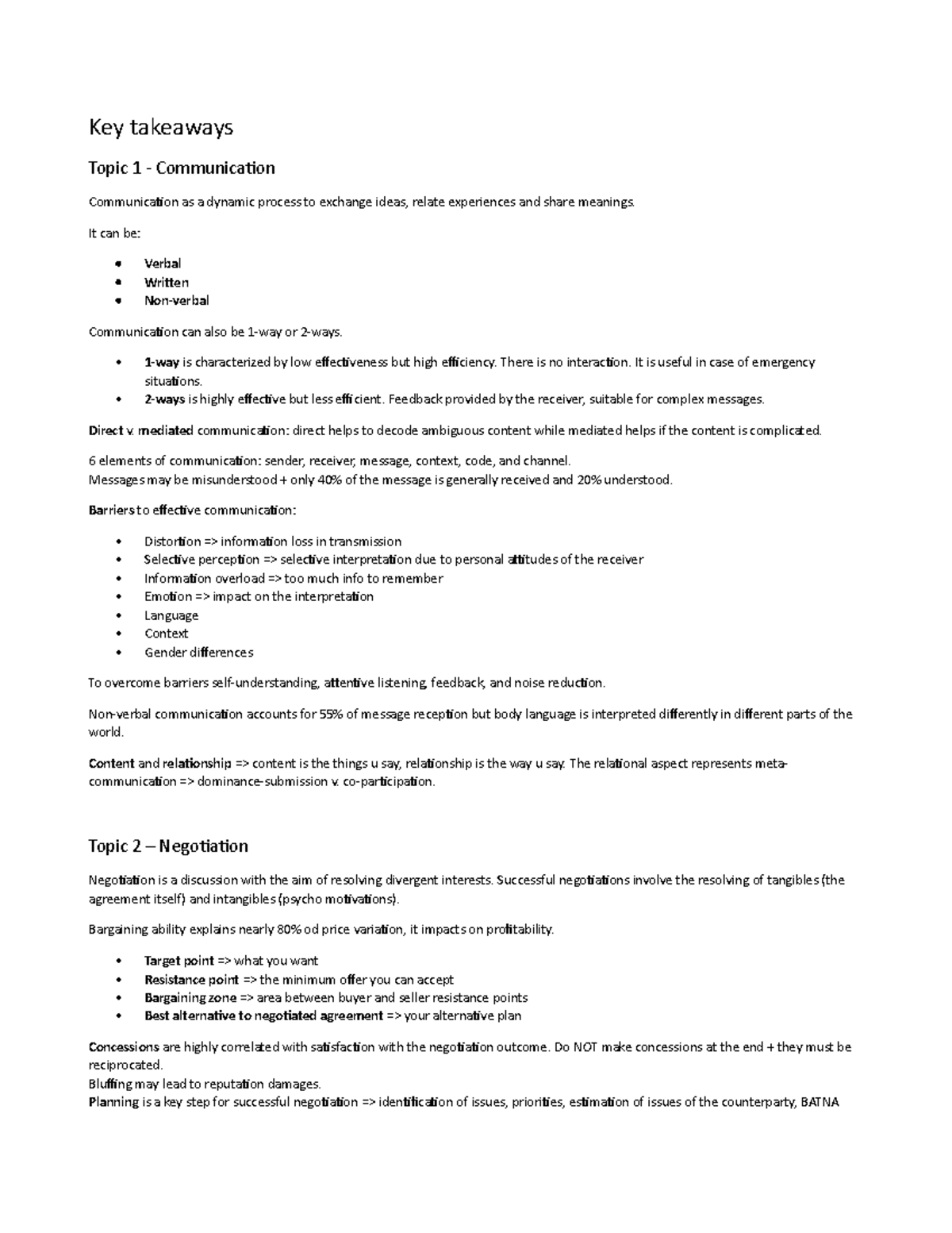 Summary Leadership - Key takeaways Topic 1 - Communication ...