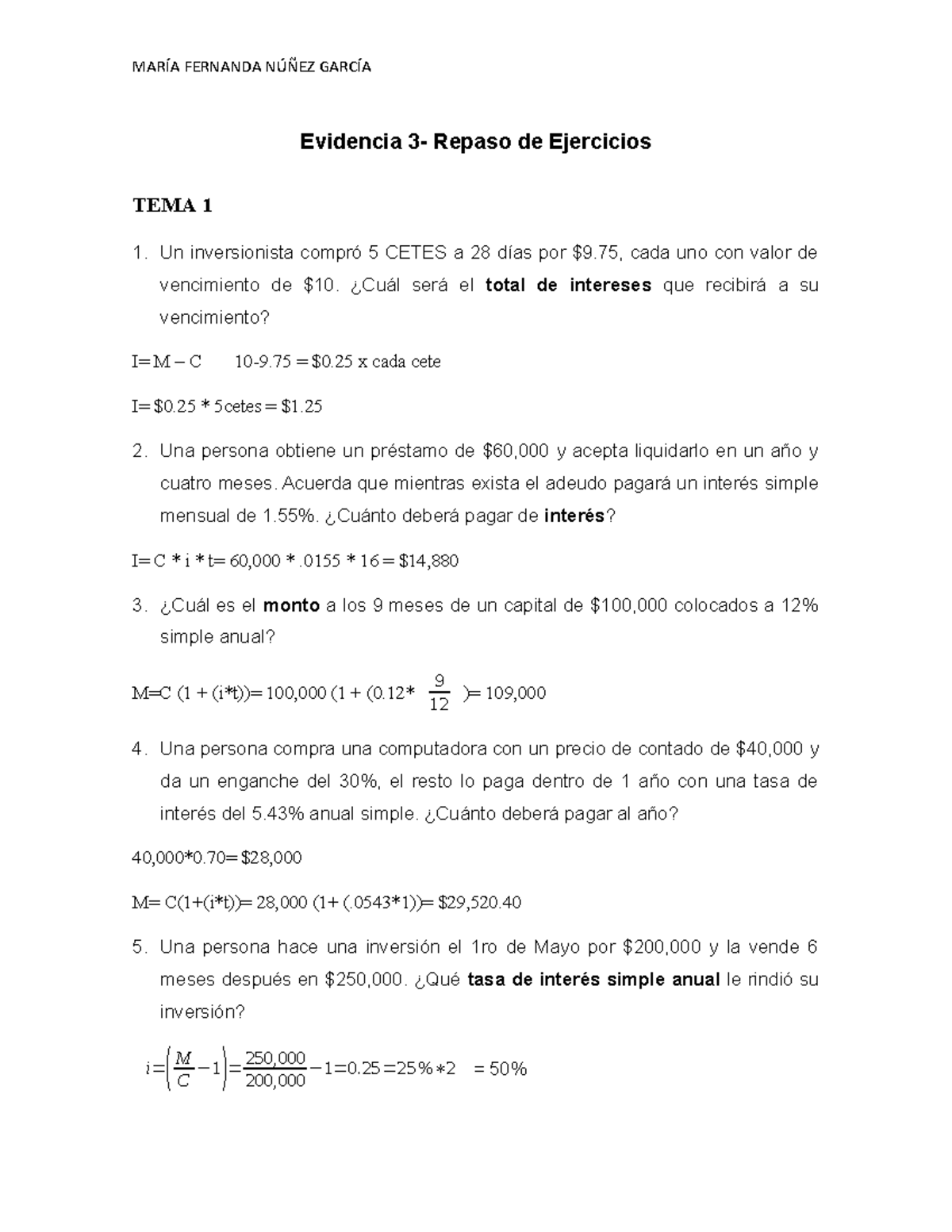 Evidencia 3 Evidencia 3 Repaso De Ejercicios TEMA 1 Un Inversionista
