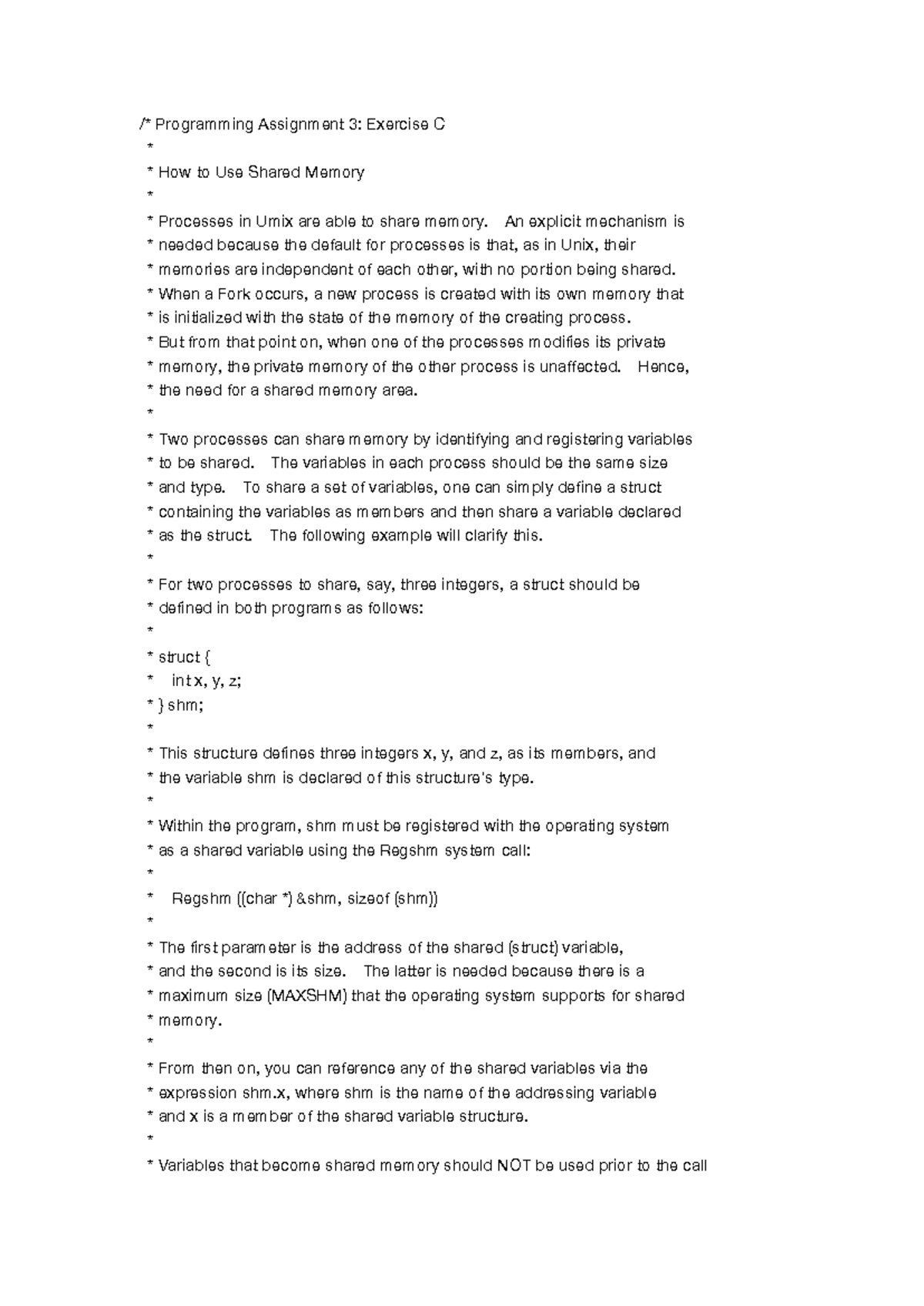 Pa3c - project 3 part c - /* Programming Assignment 3: Exercise C * * How to Use Shared Memory ...