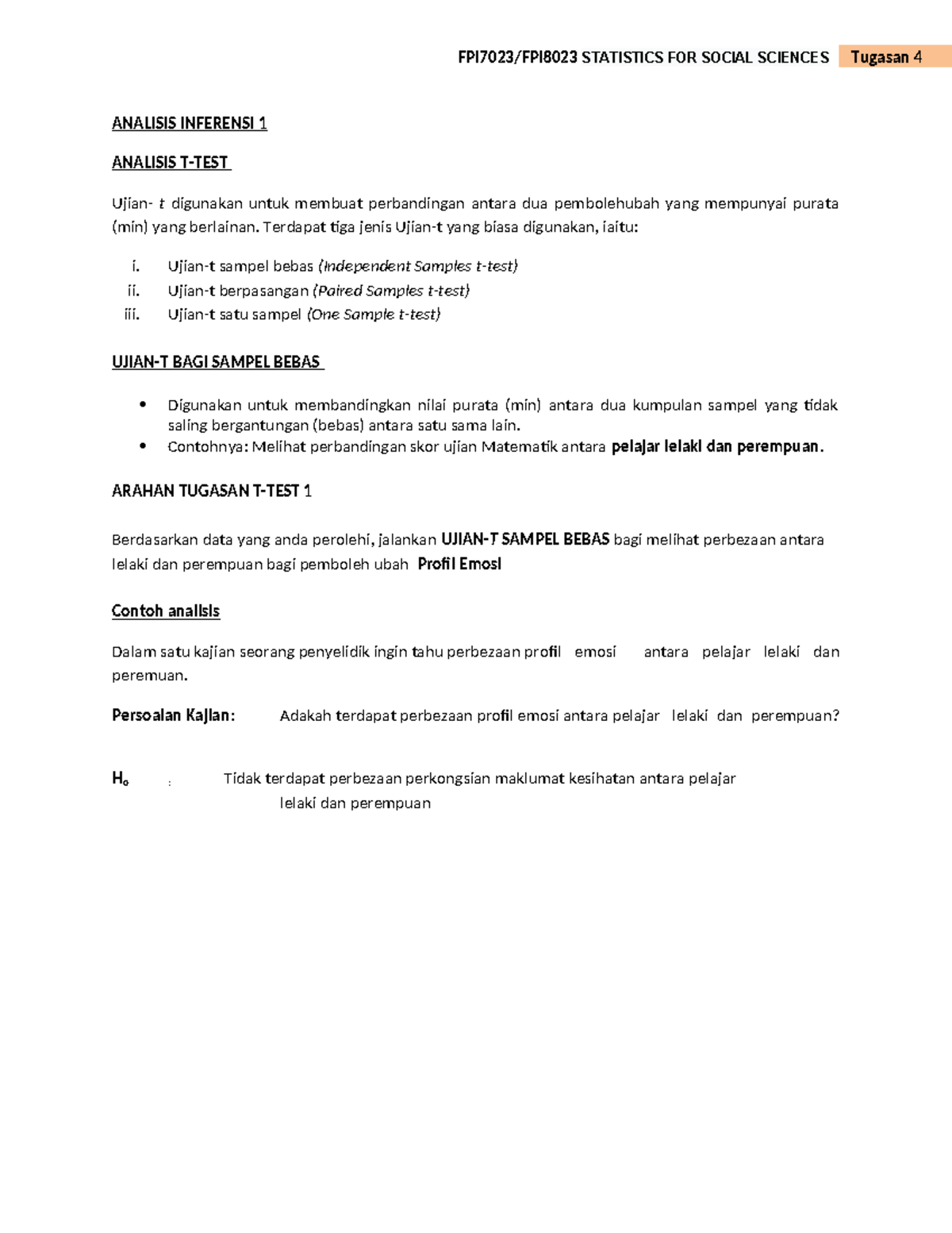 Tugasan 4 Analisis Inferensi ( Ujian-T) - ANALISIS INFERENSI 1 ANALISIS ...
