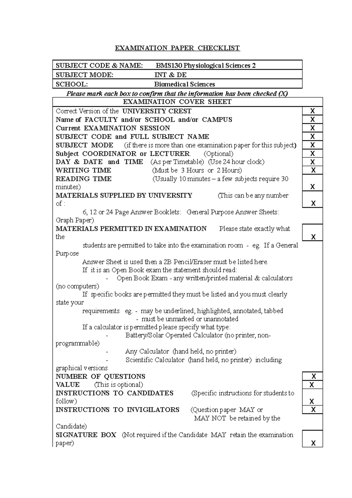 Exam 2008, questions - final exam - EXAMINATION PAPER CHECKLIST SUBJECT ...