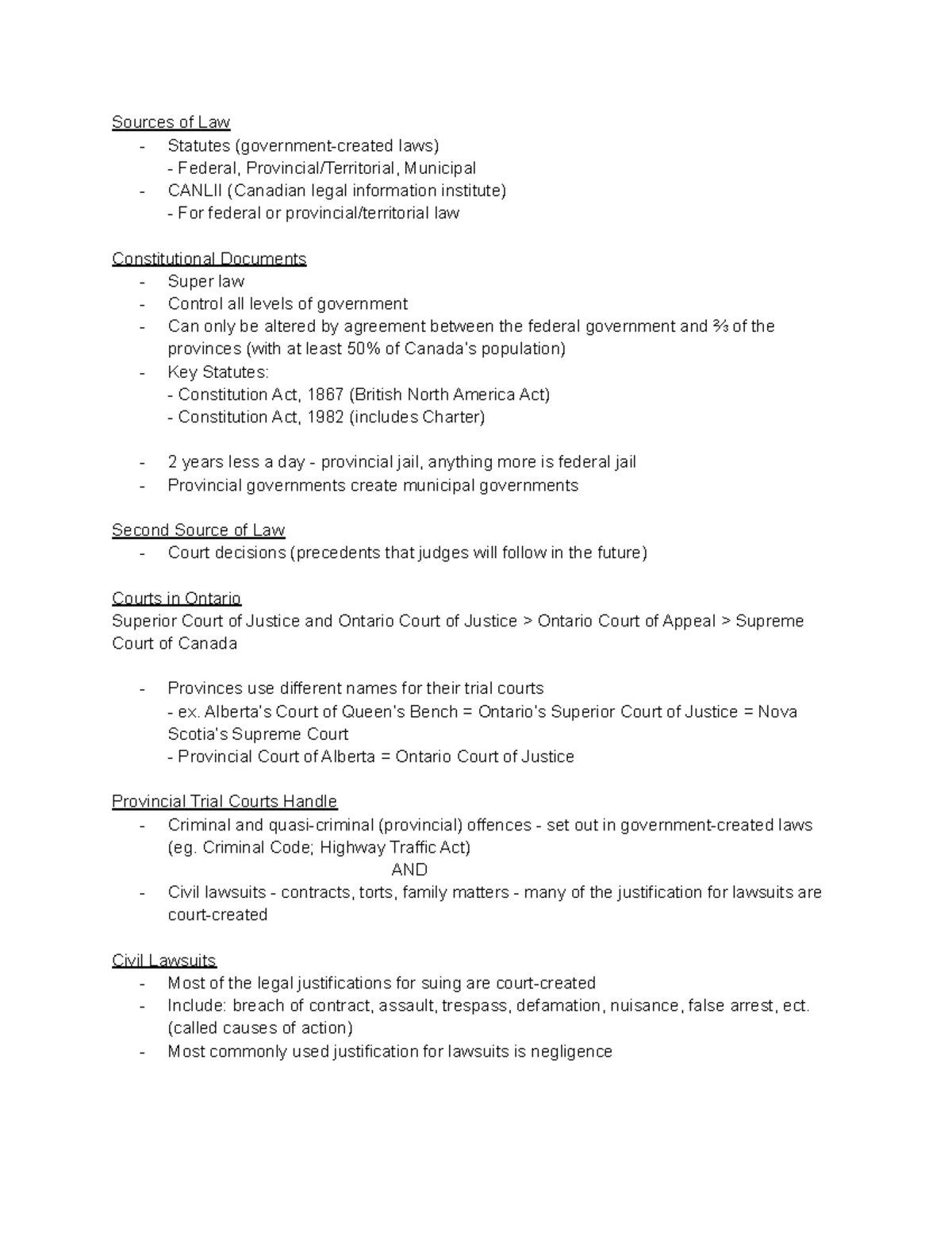 Lecture #1 - Sept 10 - Introduction to Canadian Justice - Sources of ...