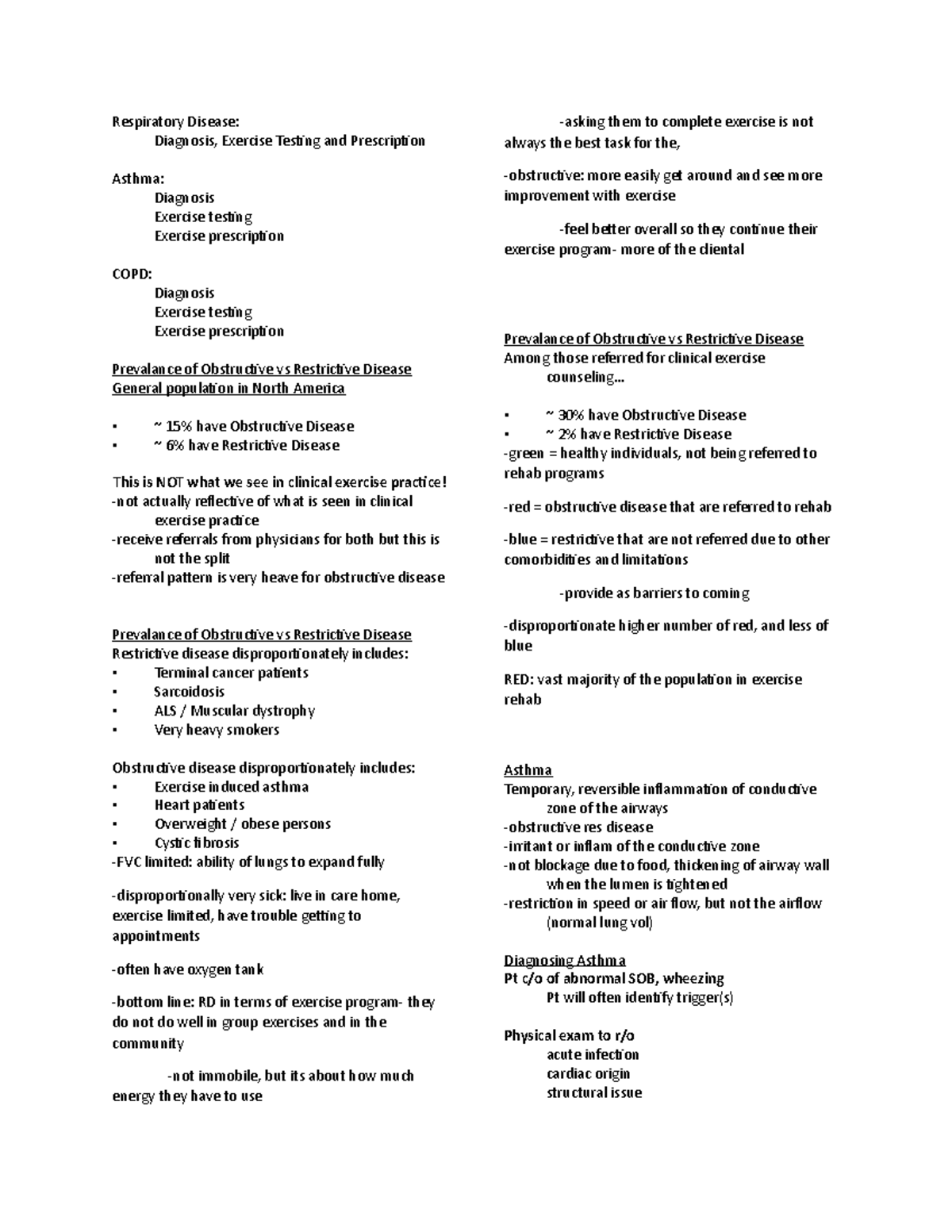 Respiratory Disease - Lecture notes 1 - Respiratory Disease: Diagnosis ...