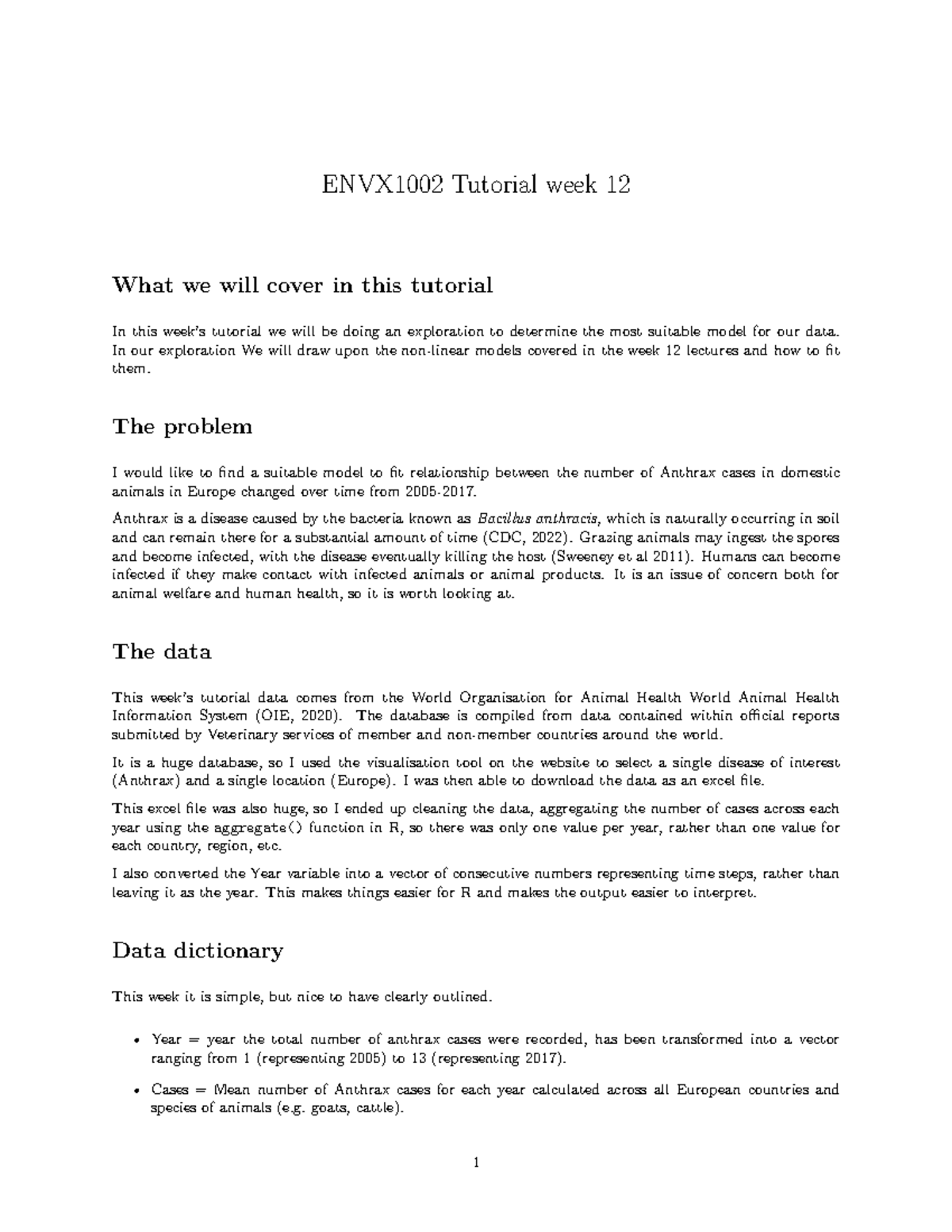 Tutorial Wk12 - ENVX1002 Tutorial week 12 What we will cover in this tutorial In this week’s ...