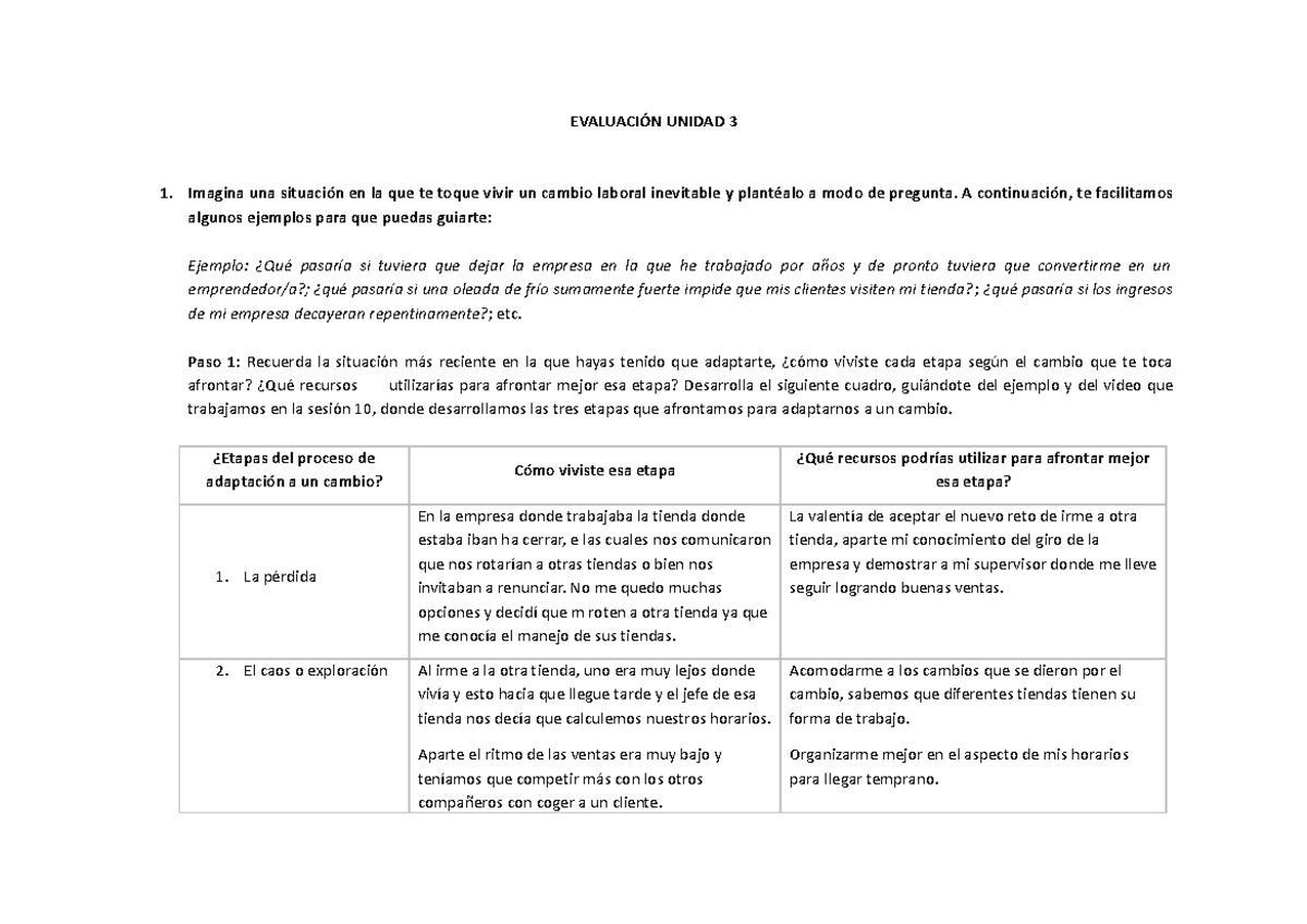 Evaluación Unidad 3 final - EVALUACIÓN UNIDAD 3 Imagina una situación ...