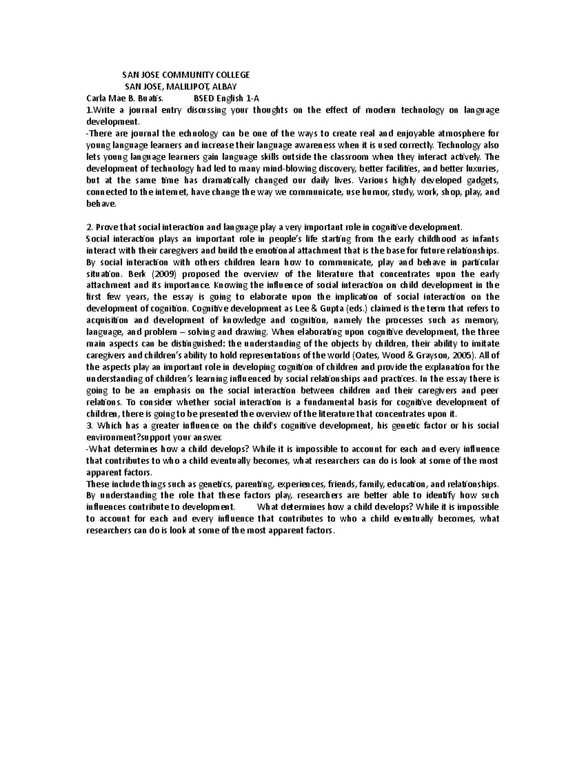 Prof ed 1 . Prove that social interaction and language play a very ...