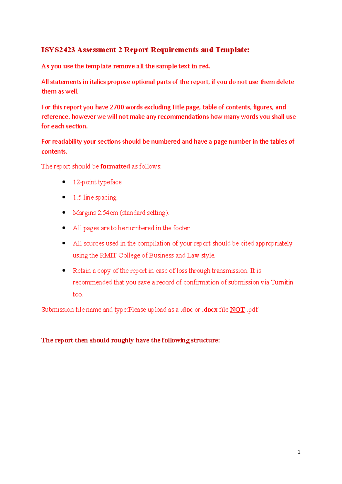 ISYS2423 Assignment 2 Report Structure and Template-2023docx - ISYS2423 Assessment 2 Report ...