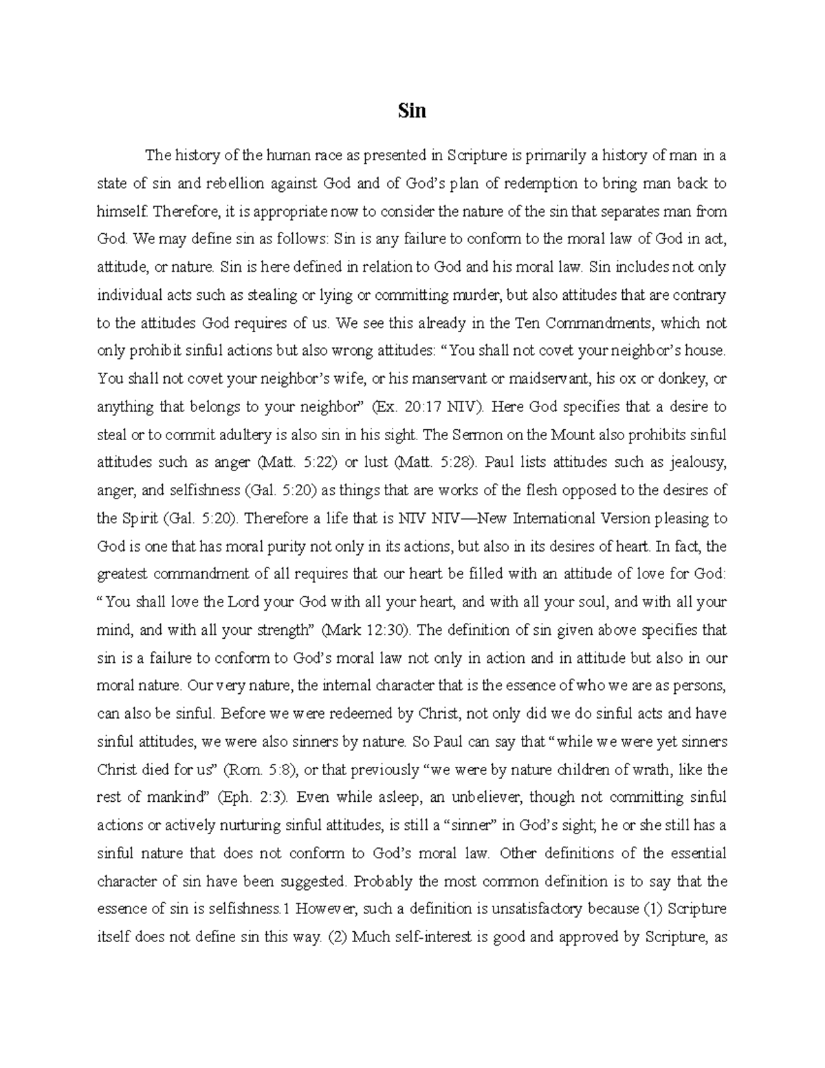 Sin - A lecture notes about Sin - Sin The history of the human race as ...
