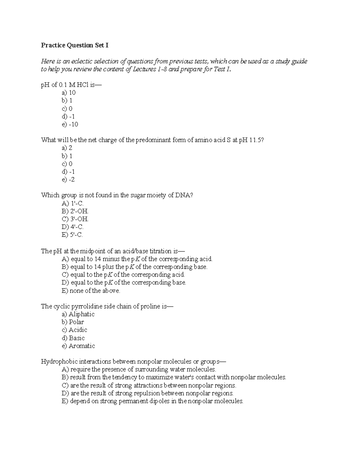 Practice I - chhghhg - Practice Question Set I Here is an eclectic ...