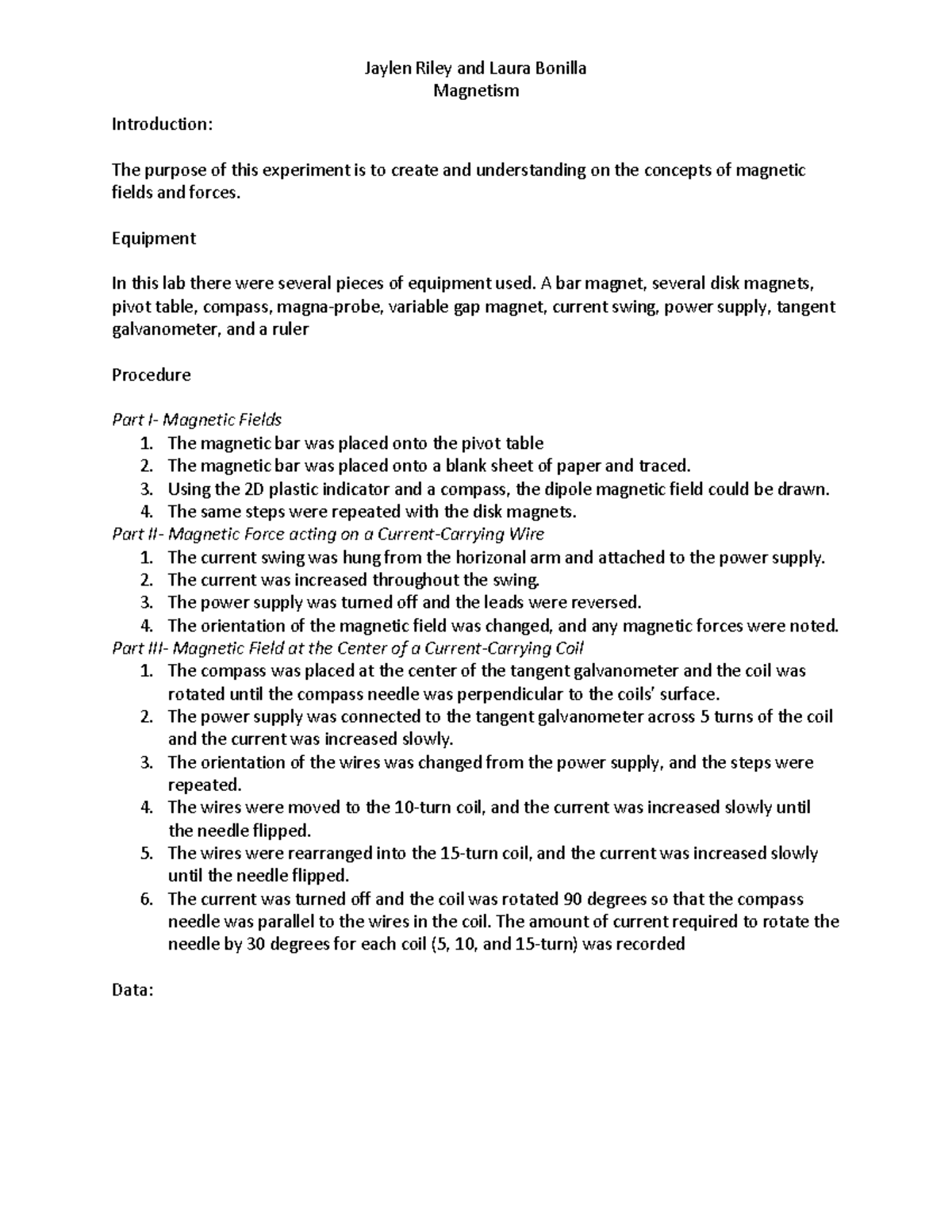 Magnetism - correct - Magnetism Introduction: The purpose of this ...