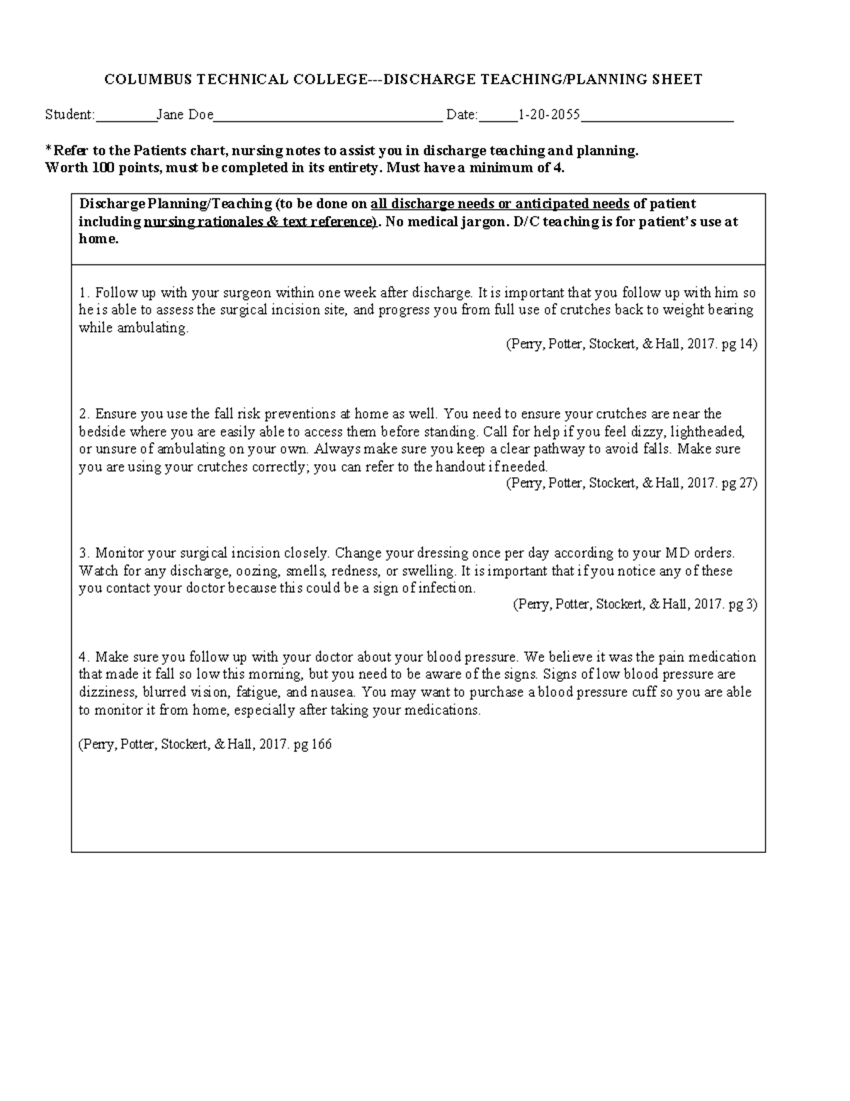 Discharge Teaching & Planning Sheet - COLUMBUS TECHNICAL COLLEGE ...