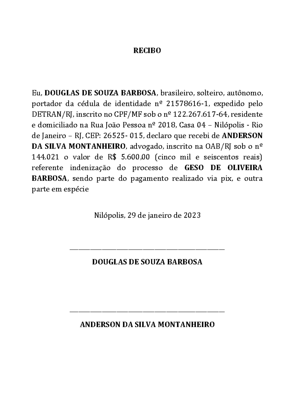 Recibo - Douglas E GESO - Dasdasda - RECIBO Eu, DOUGLAS DE SOUZA ...