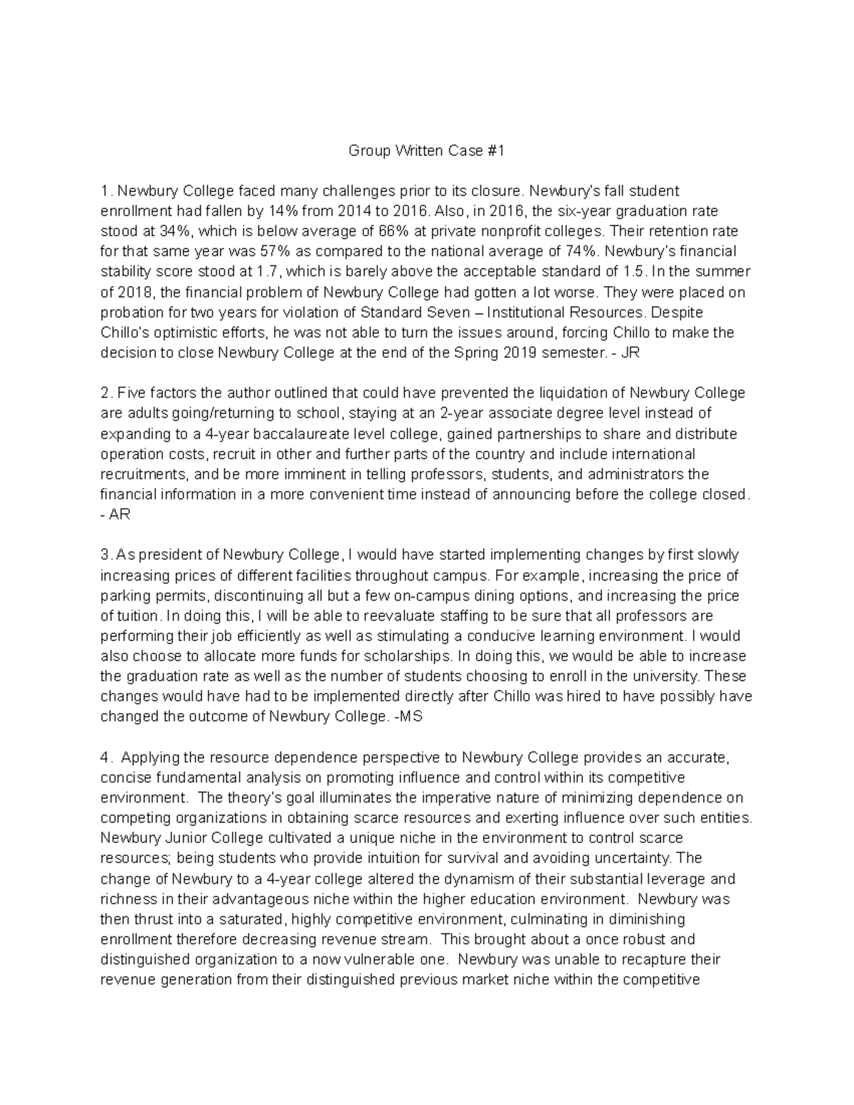 Group Written Case #1 Case Study for Strategic Management - Group ...